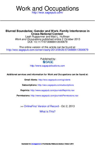 (PDF) Blurred Boundaries: Gender and Work-Family Interference in Cross ...