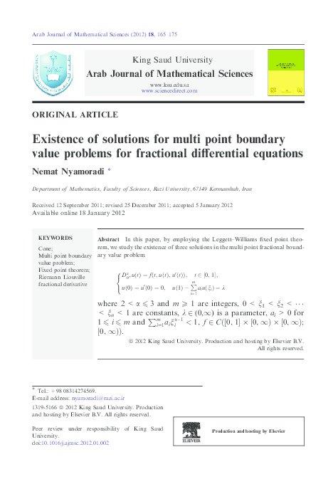 Pdf Existence Of Solutions For Multi Point Boundary Value Problems