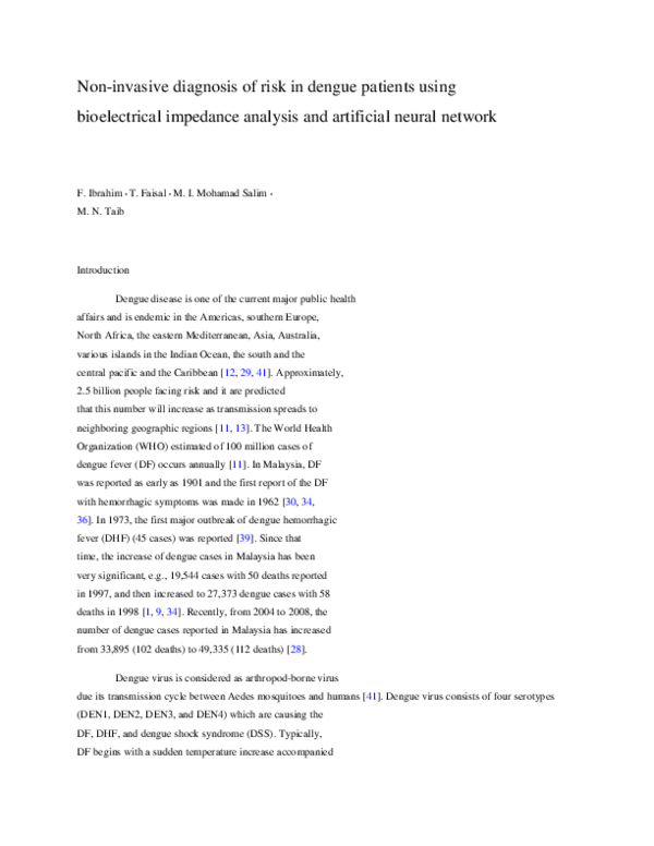 Pdf Non Invasive Diagnosis Of Risk In Dengue Patients Using