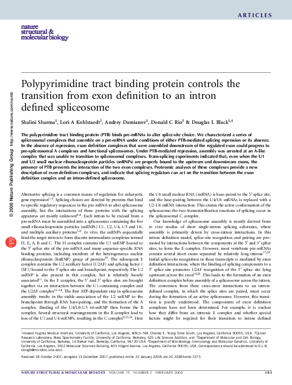 (PDF) Polypyrimidine tract binding protein controls the transition from ...