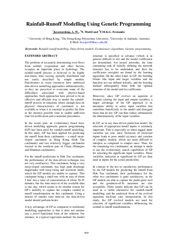 Pdf Rainfall Runoff Modelling Using Genetic Programming