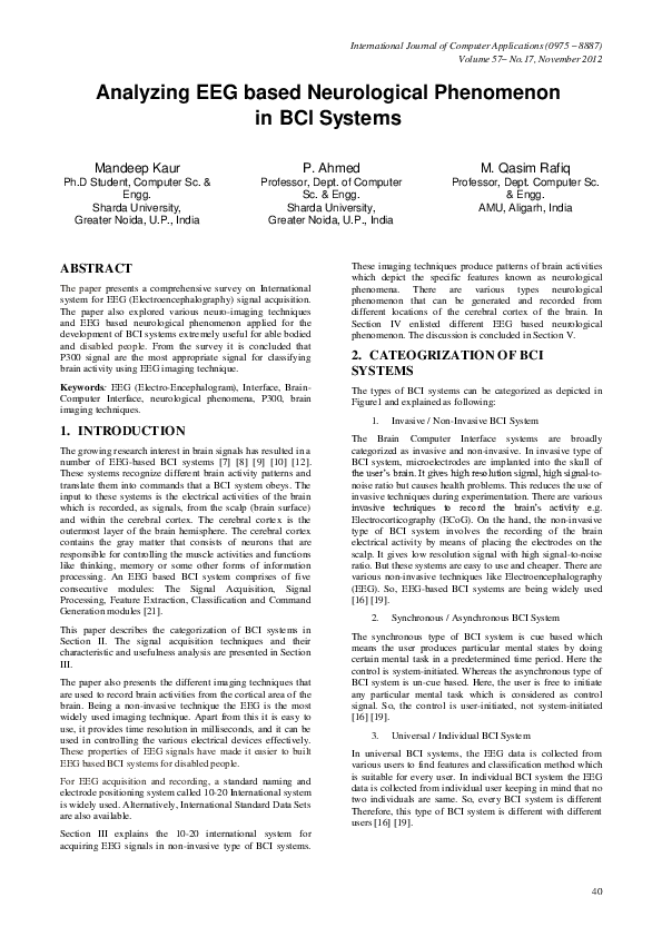 (PDF) Analyzing EEG based Neurological Phenomenon in BCI Systems