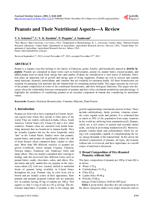 (PDF) Peanuts and Their Nutritional Aspects—A Review