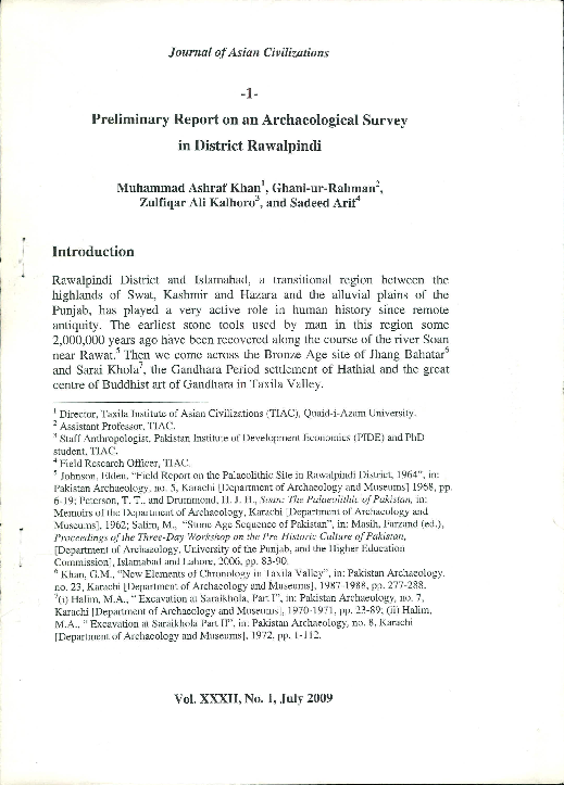 (PDF) Preliminary Report on an Archaeological Survey in District Rawalpindi