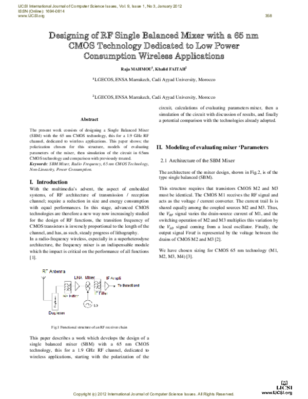 (PDF) Designing of RF Single Balanced Mixer with a 65 nm CMOS ...
