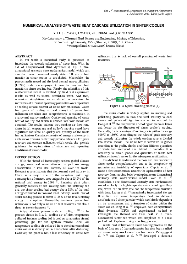 (PDF) NUMERICAL ANALYSIS OF WASTE HEAT CASCADE UTILIZATION IN SINTER COOLER