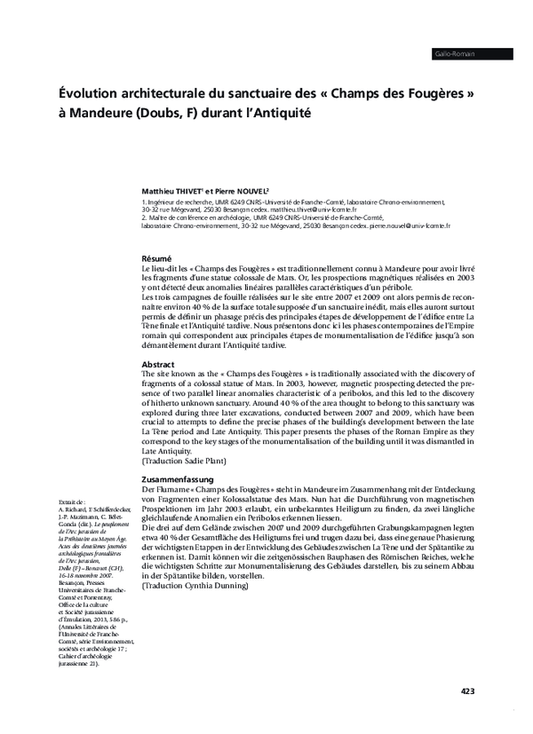 Evolution architecturale du sanctuaire des "Champs des Fougères" à ...