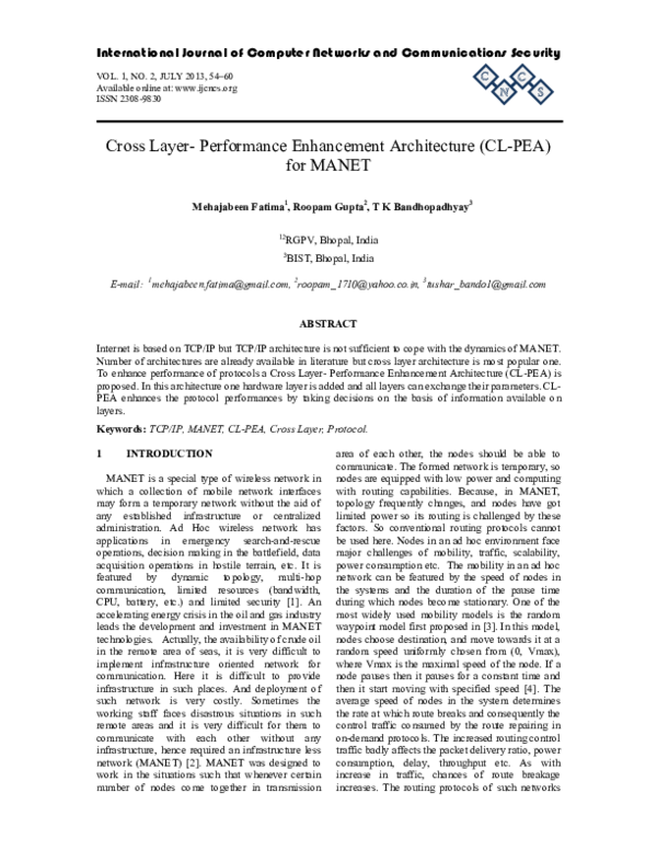 Pdf Cross Layer Performance Enhancement Architecture Cl Pea For Manet