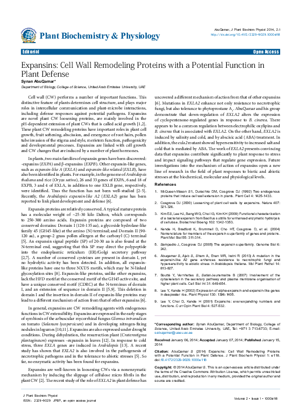 (PDF) Expansins: Cell wall remodeling proteins with a potential ...
