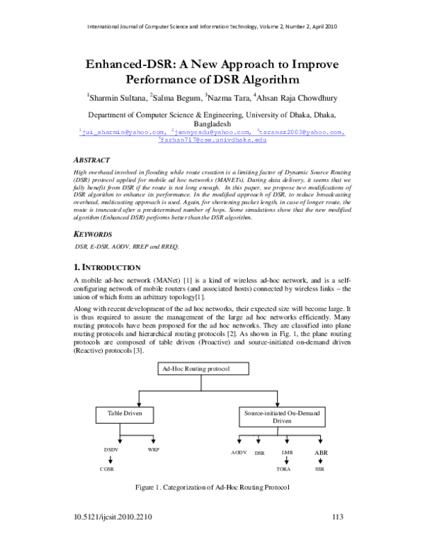 Pdf Enhanced Dsr A New Approach To Improve Performance Of Dsr Algorithm