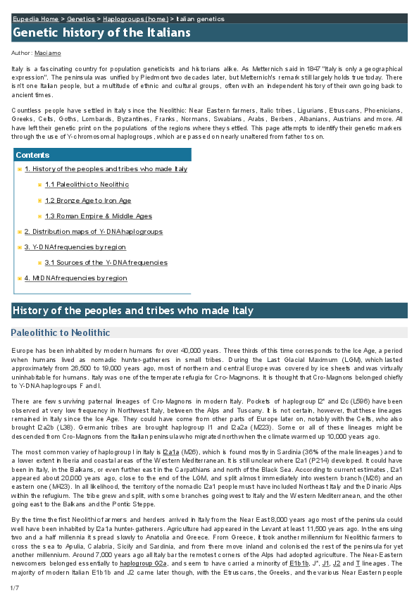 (PDF) Genetic History of the Italians