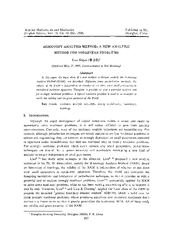 Doc Application Of Homotopy Analysis Method For Solving Nonlinear