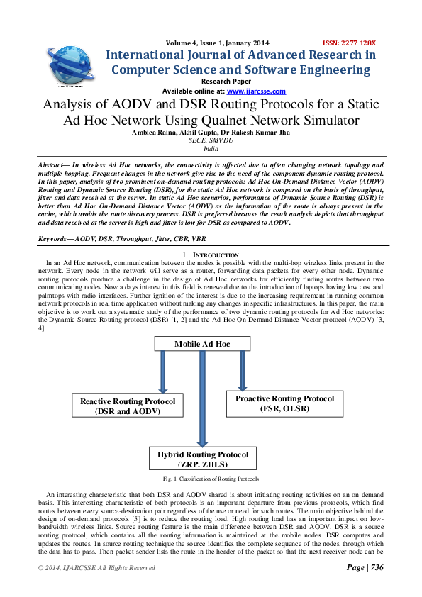 Pdf Analysis Of Aodv And Dsr Routing Protocols For A Static Ad Hoc