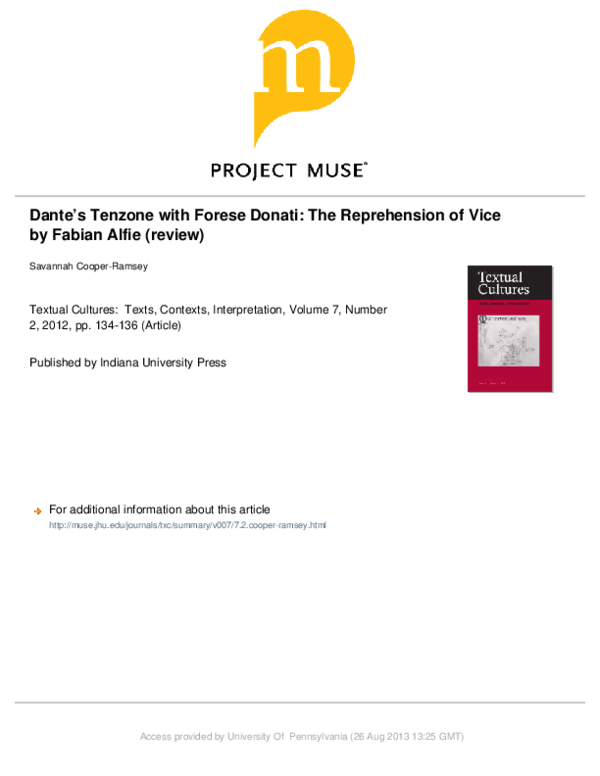 (PDF) Dante’s Tenzone with Forese Donati: The Reprehension of Vice by ...