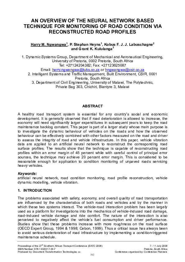 (PDF) AN OVERVIEW OF THE NEURAL NETWORK BASED TECHNIQUE FOR MONITORING OF ROAD CONDITION VIA ...