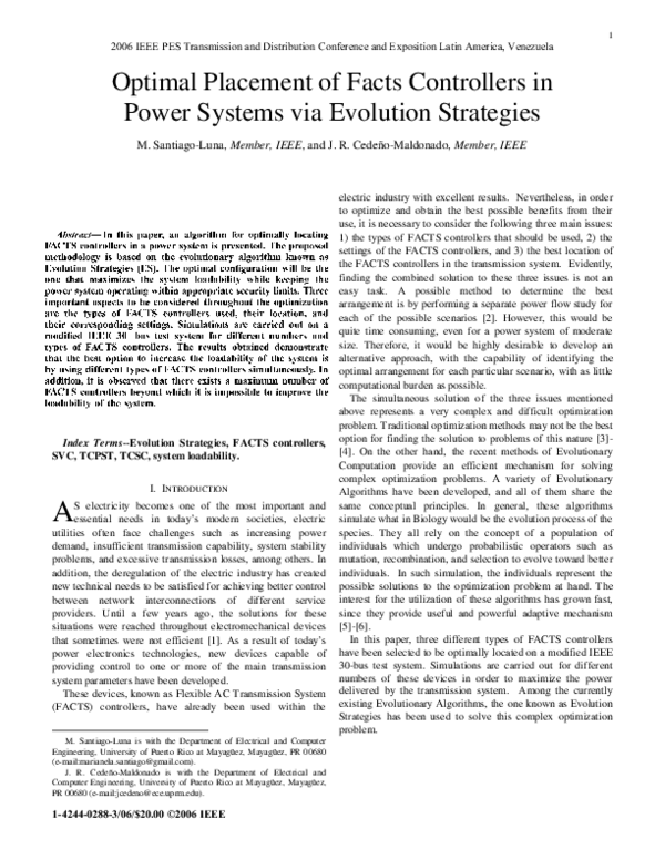 (PDF) Optimal Placement of Facts Controllers in Power Systems via ...