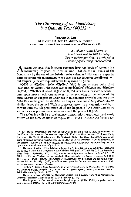 (PDF) The Chronology of the Flood Story in the Qumran Text (4Q252)