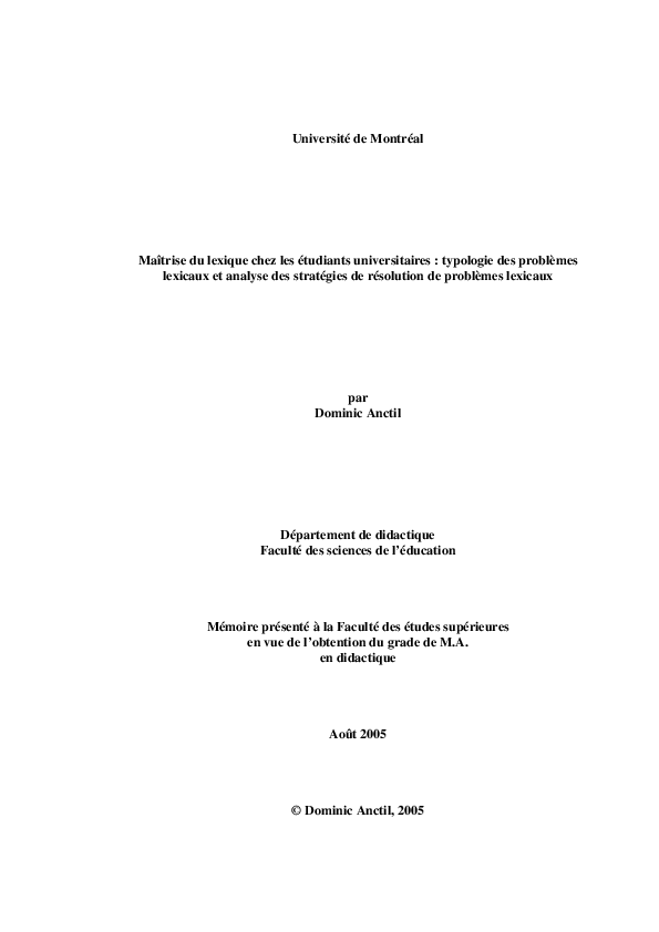 (PDF) Maîtrise du lexique chez les étudiants universitaires : typologie ...