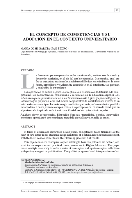 (PDF) EL CONCEPTO DE COMPETENCIAS Y SU ADOPCIÓN EN EL CONTEXTO UNIVERSITARIO