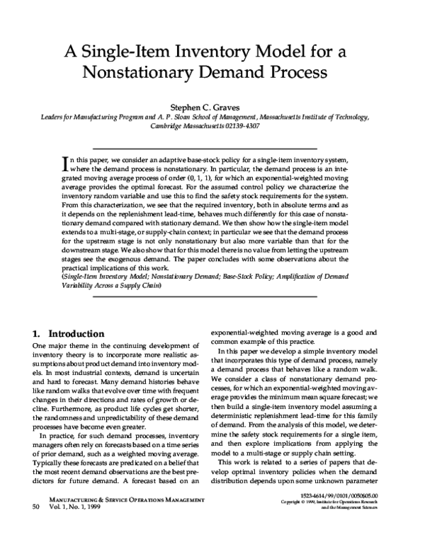 (PDF) A Single-Item Inventory Model for a Nonstationary Demand Process ...