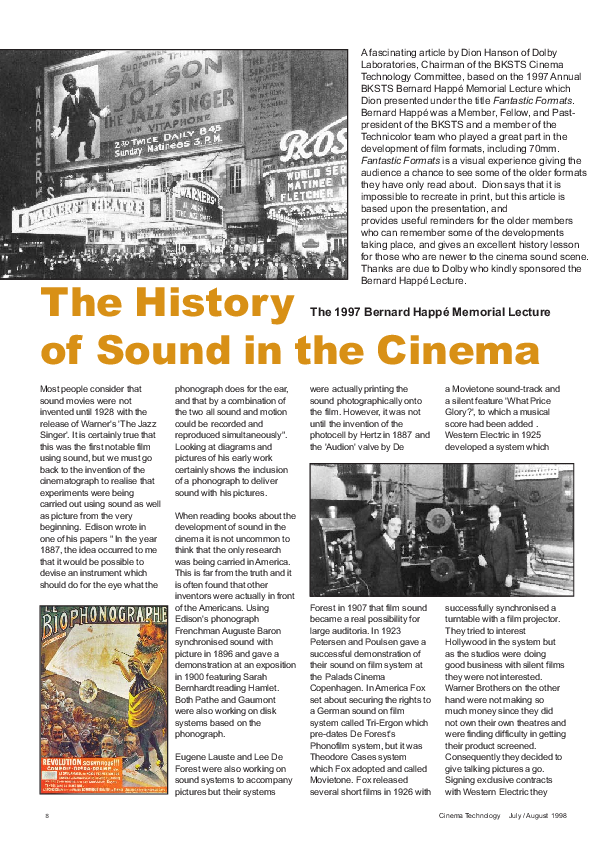 (PDF) History of Sound in Cinema
