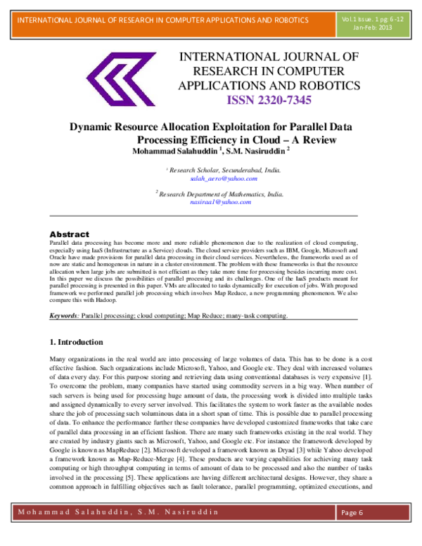 (PDF) INTERNATIONAL JOURNAL OF RESEARCH IN COMPUTER APPLICATIONS AND ROBOTICS Dynamic Resource ...