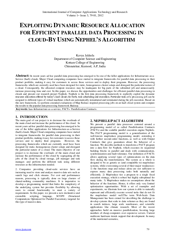 (PDF) EXPLOITING DYNAMIC RESOURCE ALLOCATION FOR EFFICIENT PARALLEL DATA PROCESSING IN CLOUD-BY ...