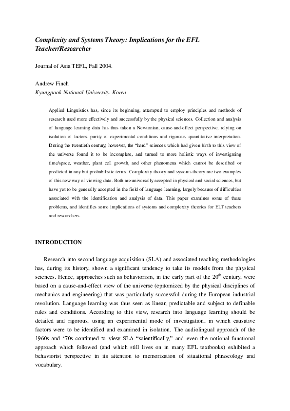 (PDF) Complexity and Systems Theory: Implications for the EFL Teacher ...