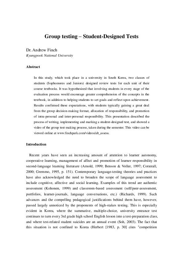 (PDF) Group testing – Student-Designed Tests