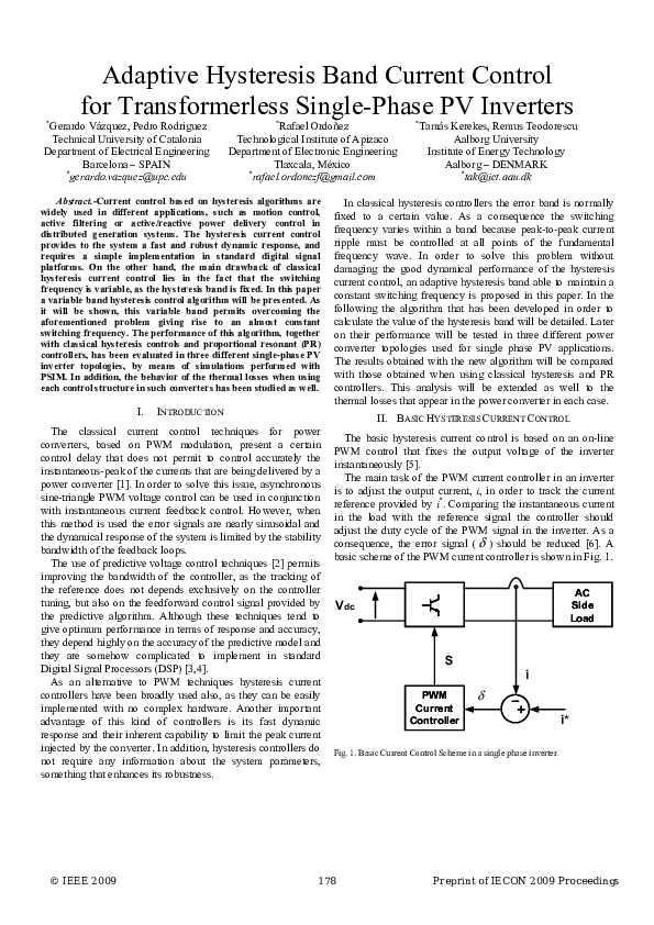 (PDF) Adaptive hysteresis band current control for transformerless single-phase PV inverters