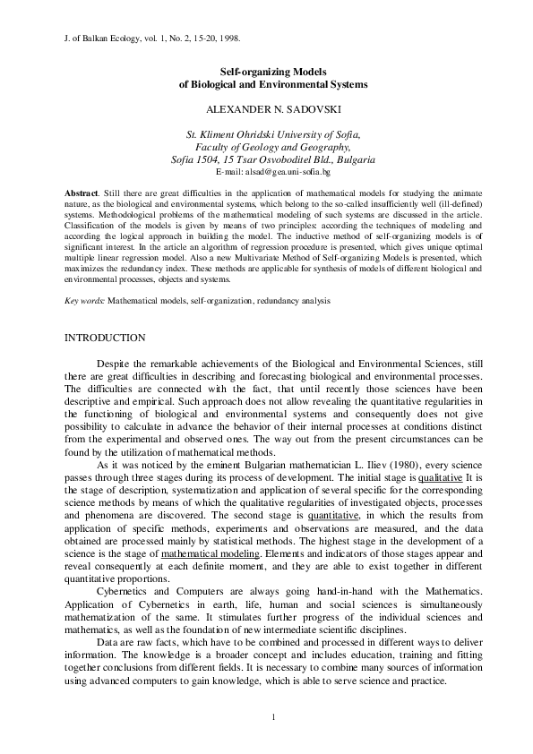 (PDF) Self-organizing Models