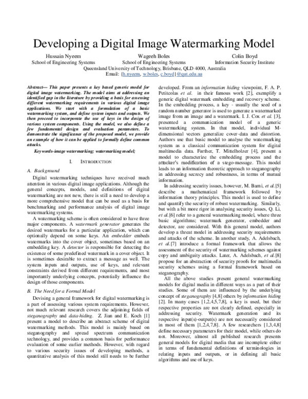 (PDF) Developing a Digital Image Watermarking Model