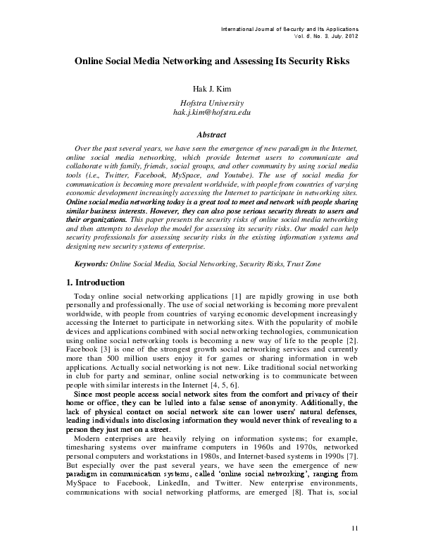 (PDF) Online Social Media Networking and Assessing Its Security Risks