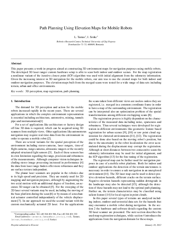 (PDF) Path Planning Using Elevation Maps for Mobile Robots