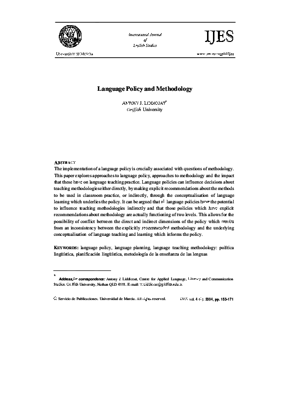 (PDF) Language Policy and Methodology