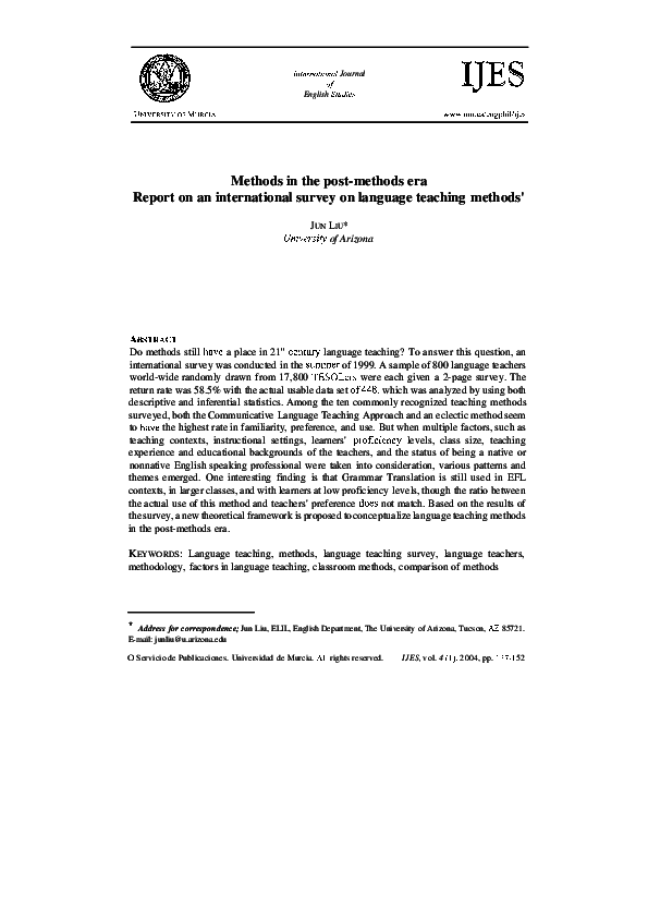 (PDF) Methods in the post-methods era: report on an international ...