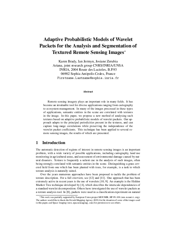 (PDF) Adaptive Probabilistic Models of Wavelet Packets for the Analysis and Segmentation of ...