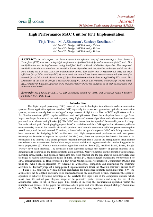 Pdf High Performance Mac Unit For Fft Implementation