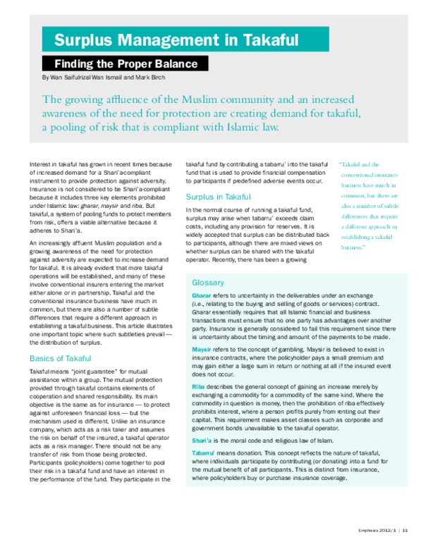 (PDF) Surplus Management in Takaful Finding the Proper Balance