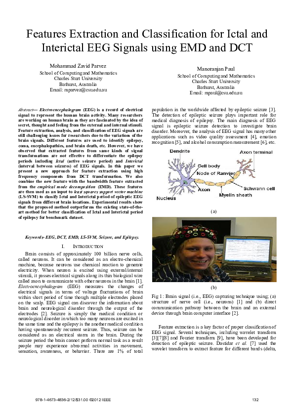Pdf Features Extraction And Classification For Ictal And Interictal Eeg Signals Using Emd And Dct
