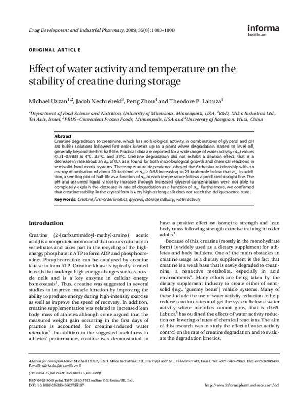 (PDF) Effect of water activity and temperature on the stability of ...
