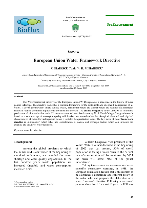 (PDF) European Union Water Framework Directive