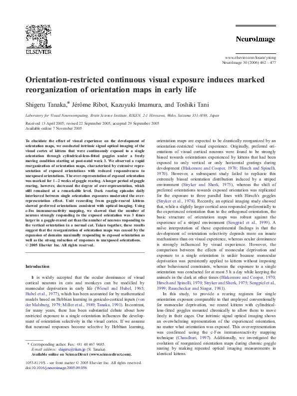 (PDF) Orientation-restricted continuous visual exposure induces marked ...