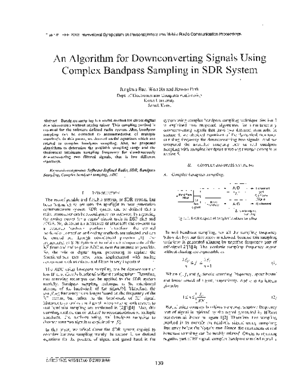 Pdf An Algorithm For Downconverting Signals Using Complex Bandpass Sampling In Sdr System