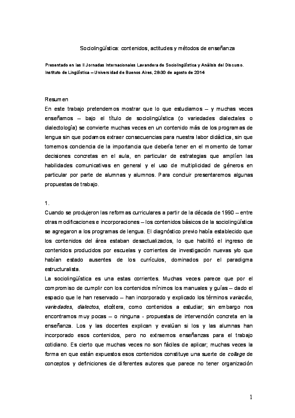 (PDF) Sociolingüística y métodos de enseñanza