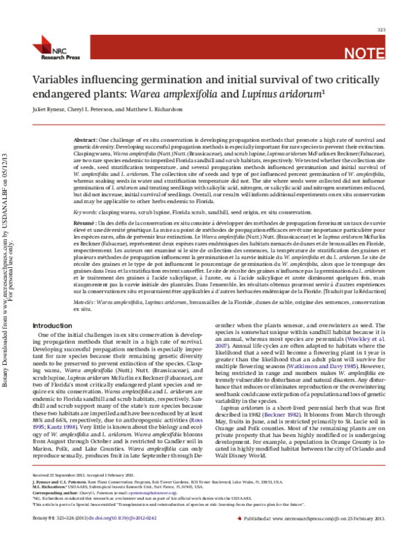 (PDF) NOTE Variables influencing germination and initial survival of ...