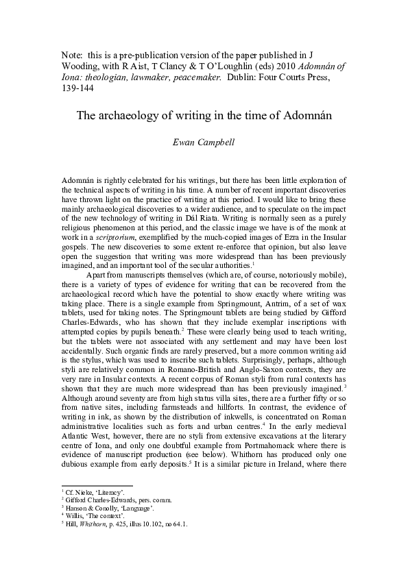 (DOC) The archaeology of writing in the time of Adomnán