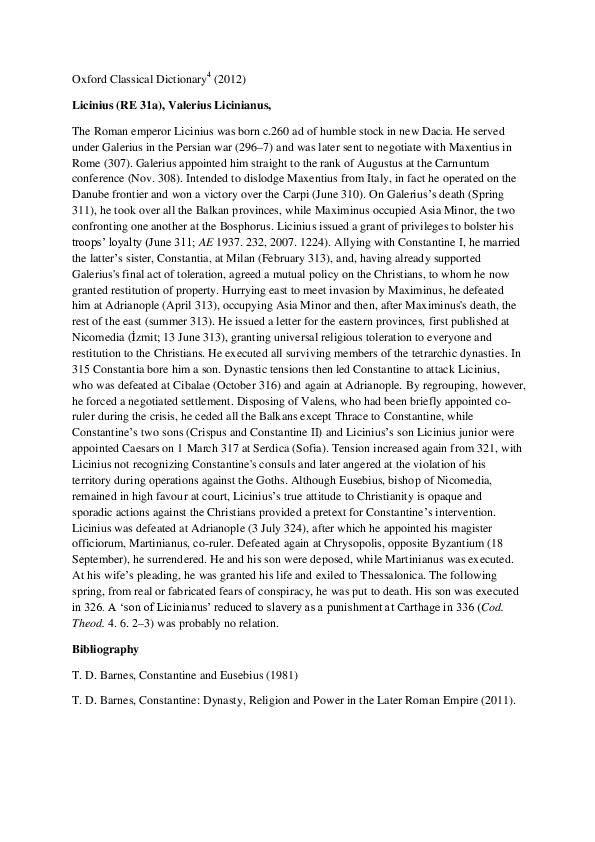 (PDF) Licinius (RE 31a), Valerius Licinianus