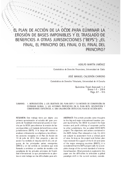 (PDF) El plan de acción BEPS de la OCDE: una valoración inicial