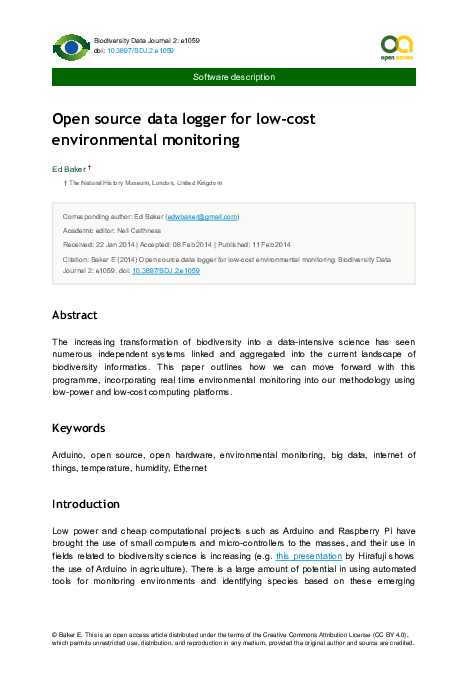 (PDF) Open source data logger for low-cost environmental monitoring